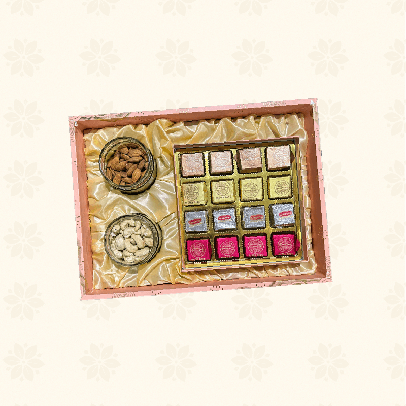 Assorted Bites With Dry Fruits Pink Box – 650 Gram – Kamdhenu Mishti